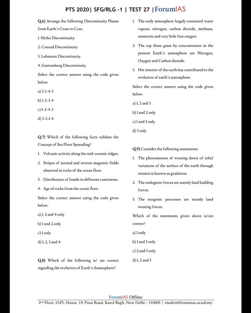 Forum IAS SFG 2020 (Geography) Question Bank with Answer Key