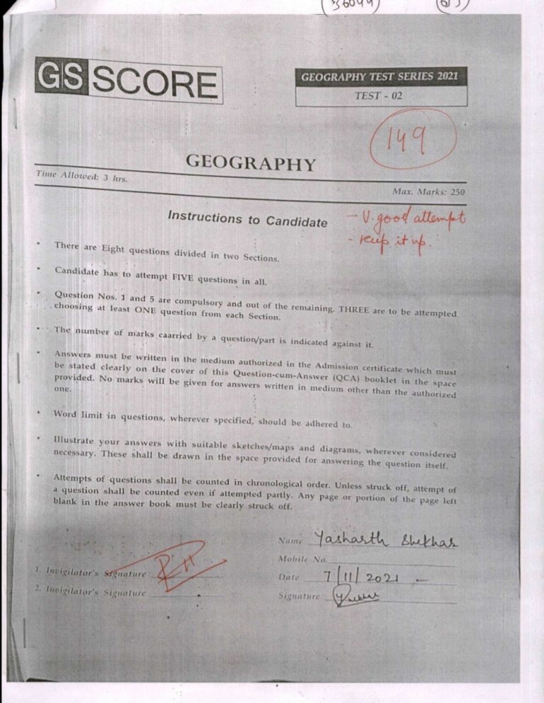 TOPPER(YASHARTH SHEKHAR AIR- 12) Geography Answer Booklet compilation ...