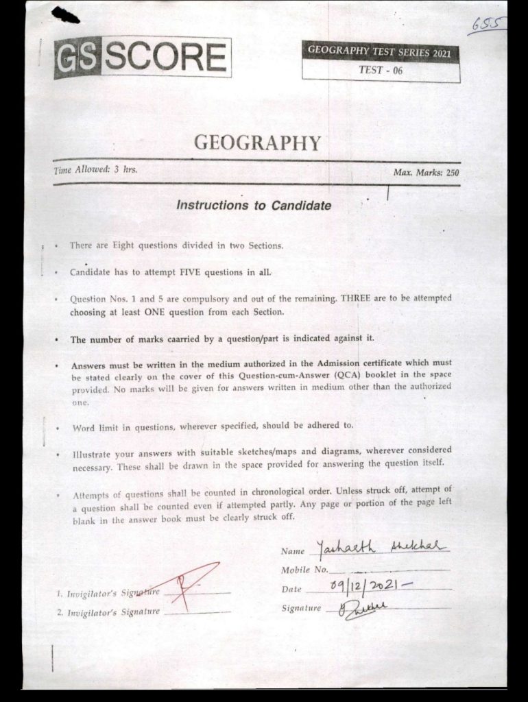 TOPPER(YASHARTH SHEKHAR AIR- 12) Geography Answer Booklet compilation ...