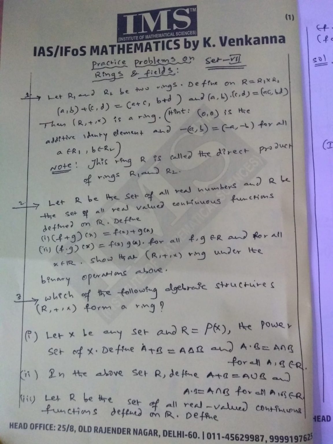 IMS Mathematics Optional Class Notes- 2022