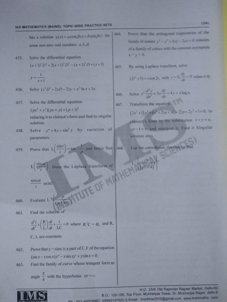 IMS Mathematics Optional Class Notes- 2022