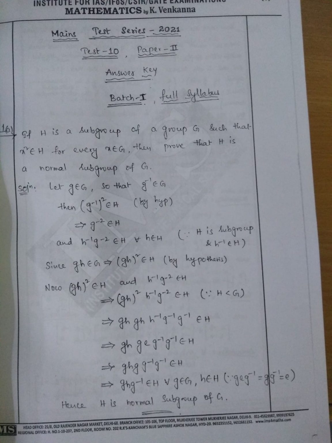IMS Mathematics Optional Class Notes- 2022