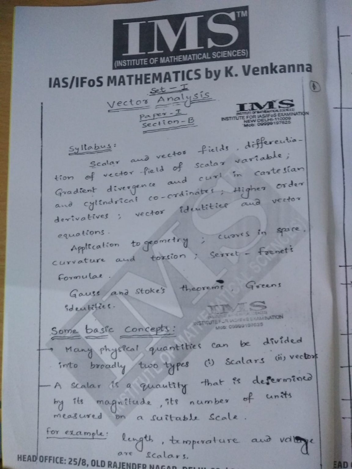IMS Mathematics Optional Class Notes- 2022