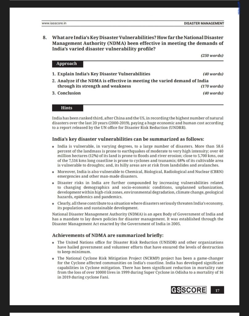 GS SCORE IAS MAINS Answer Writing Workbook Disaster Management