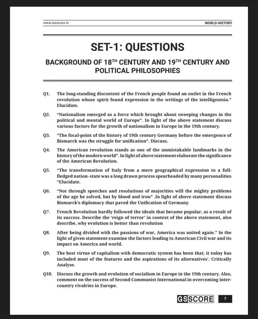 GS SCORE IAS MAINS Answer Writing Workbook World History