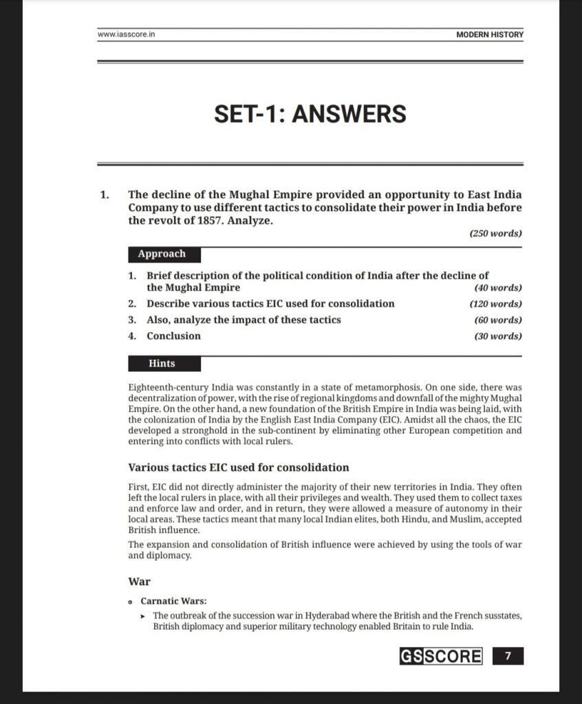 GS SCORE IAS MAINS Answer Writing Workbook Modern History