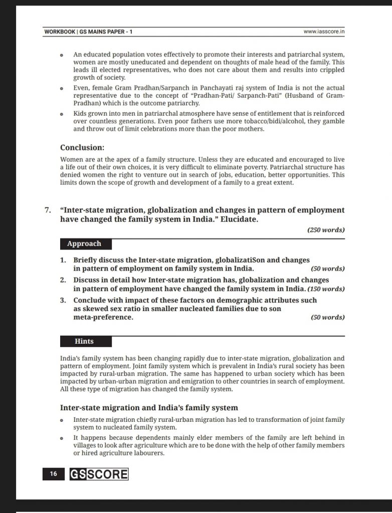 GS SCORE IAS MAINS Answer Writing Workbook Indian Society