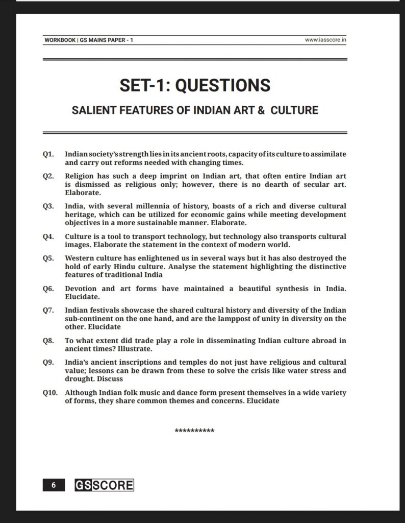 GS SCORE IAS MAINS Answer Writing Workbook Art & Culture