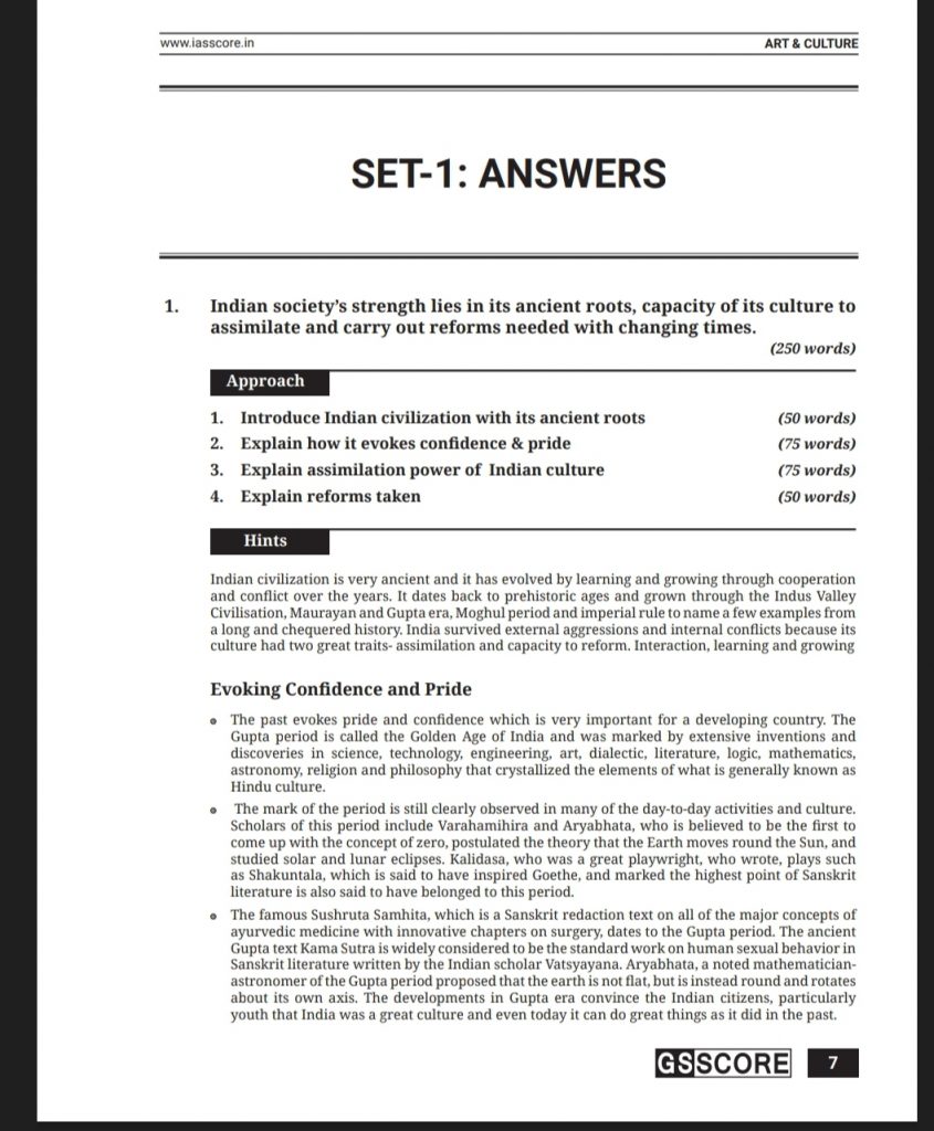 GS SCORE IAS MAINS Answer Writing Workbook Art & Culture