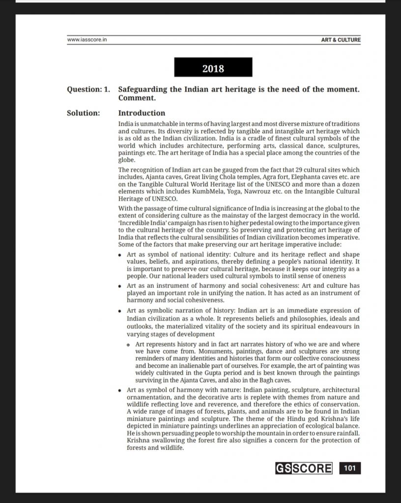 GS SCORE IAS MAINS Answer Writing Workbook Art & Culture