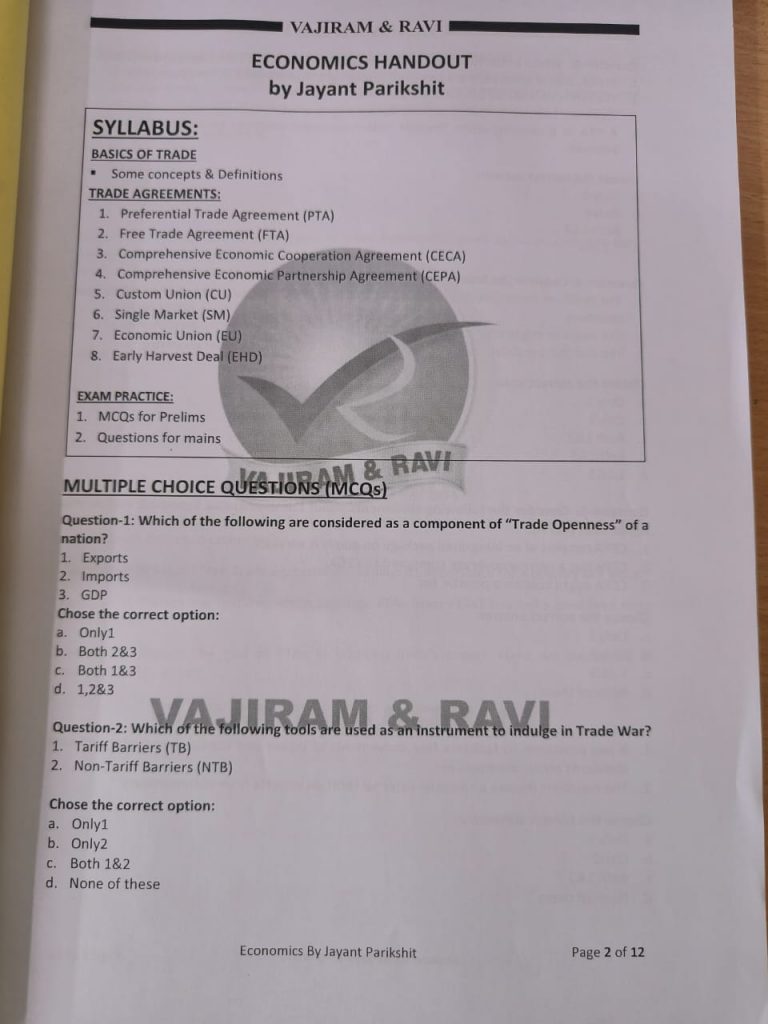 Vajiram & Ravi Economics Handouts- 2023-24 by Jayant Parikshit