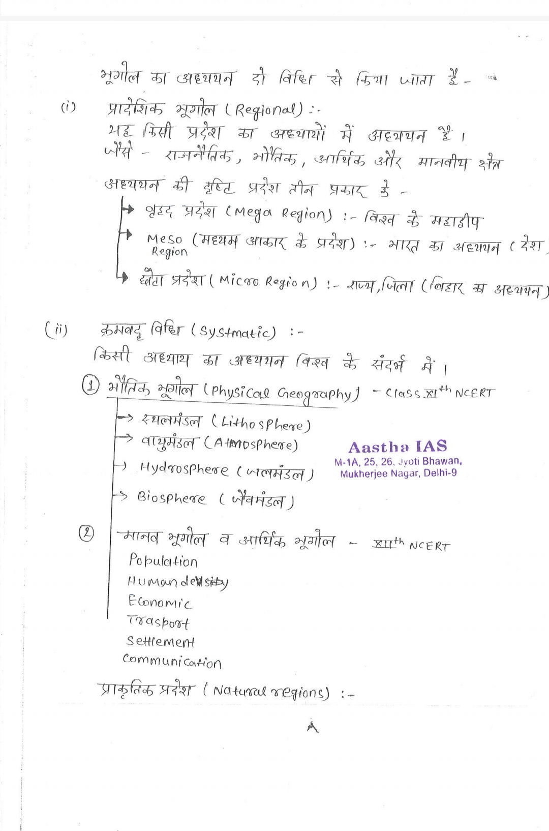 Aastha IAS BPSC (Geography)Hindi Prelims Handwritten Notes