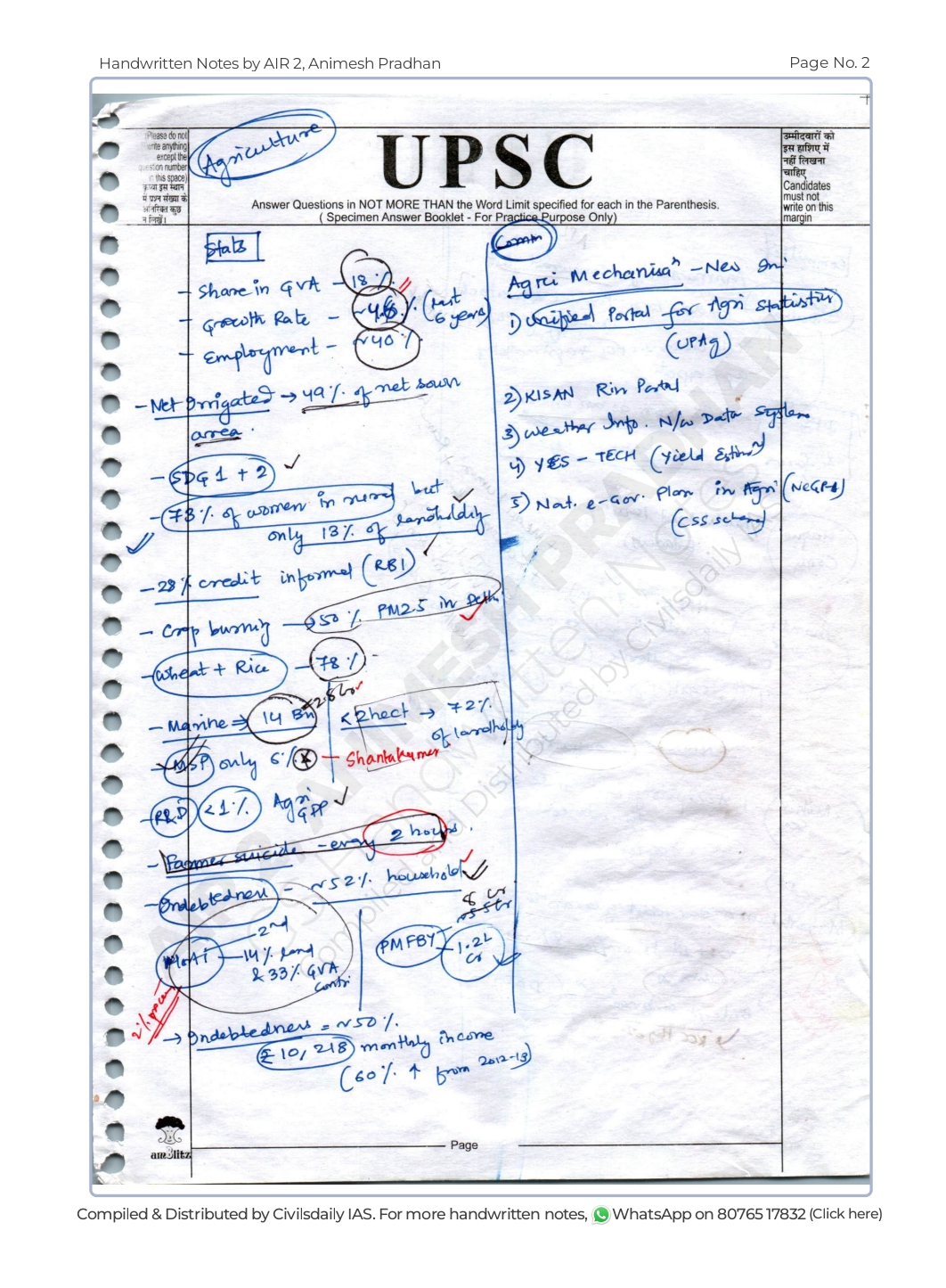 Topper (Animesh Pradhan AIR-2) Economy Handwritten Notes CSE- 2023 by ...
