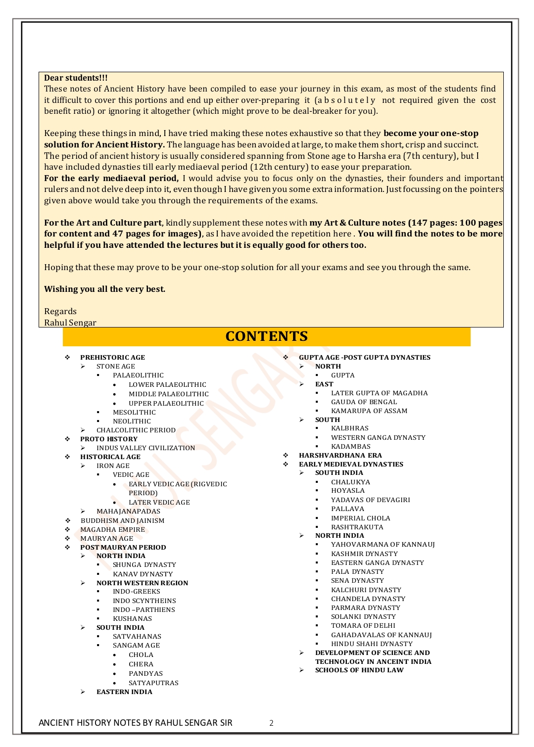 Next IAS Ancient History Short Notes Updated(2024-25) by Rahul Sengar