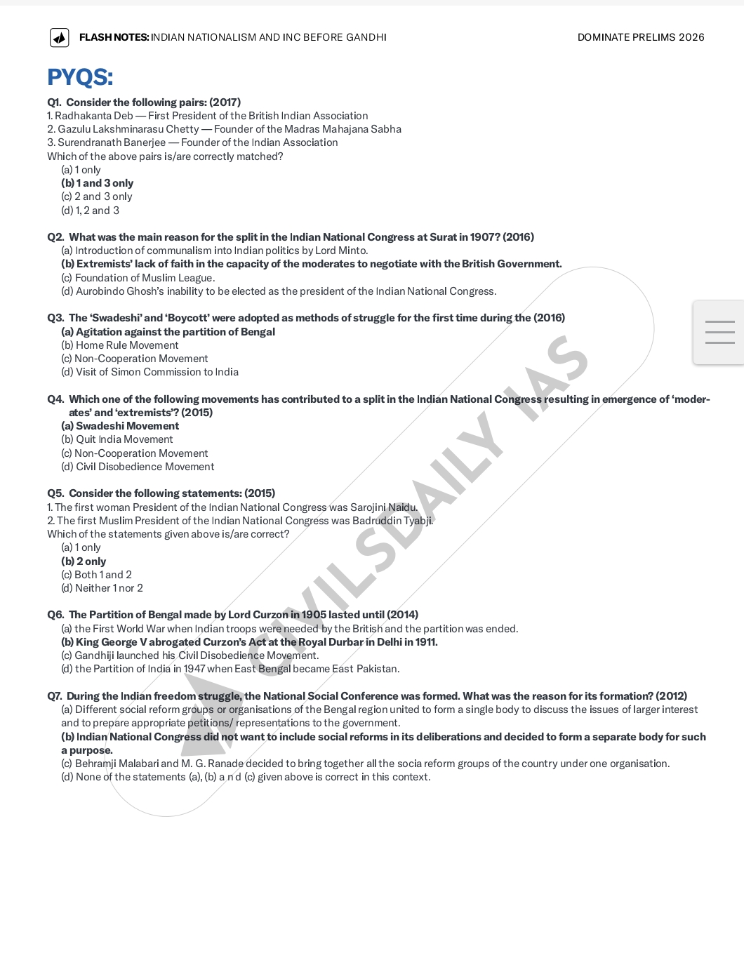 Civilsdaily IAS FLASH Notes(Indian Nationalism & INC Before Gandhi ...