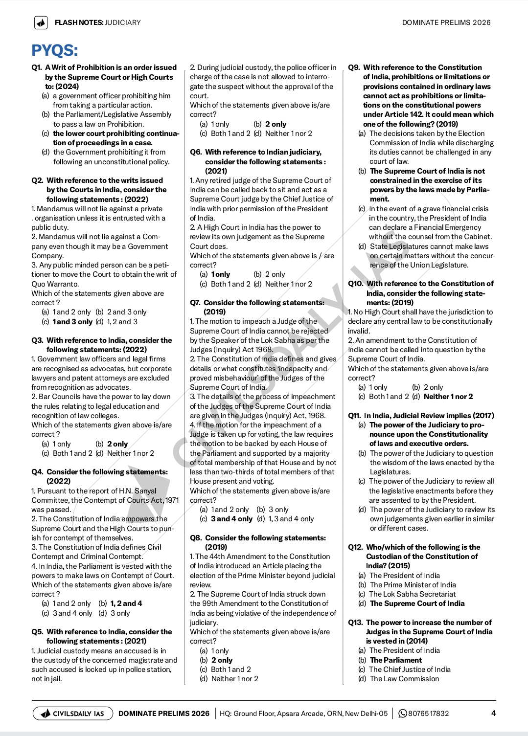 Civilsdaily IAS FLASH Notes(Judiciary) Prelims- 2026