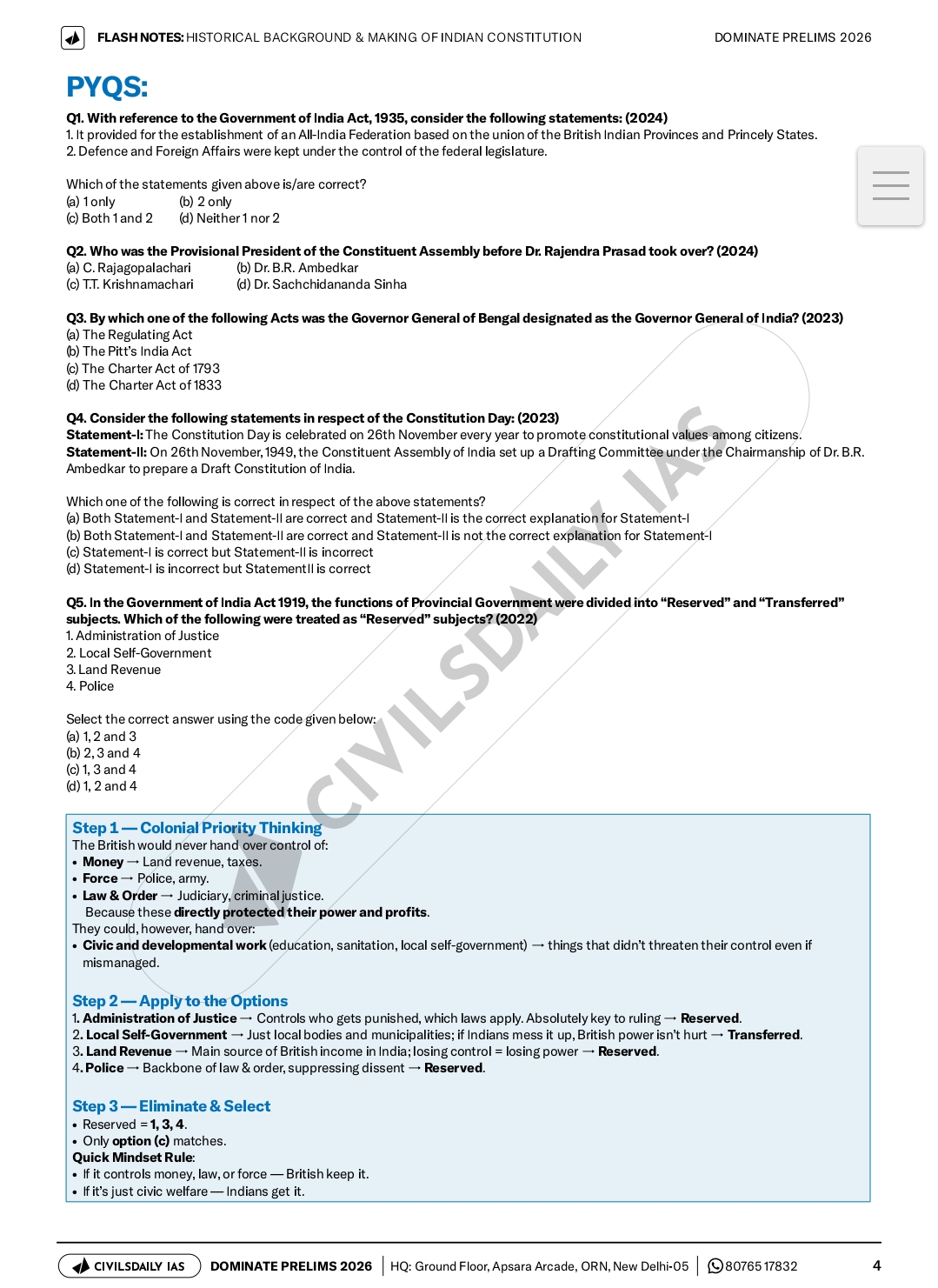 Civilsdaily IAS FLASH Notes(Historical Background & Making of Indian ...
