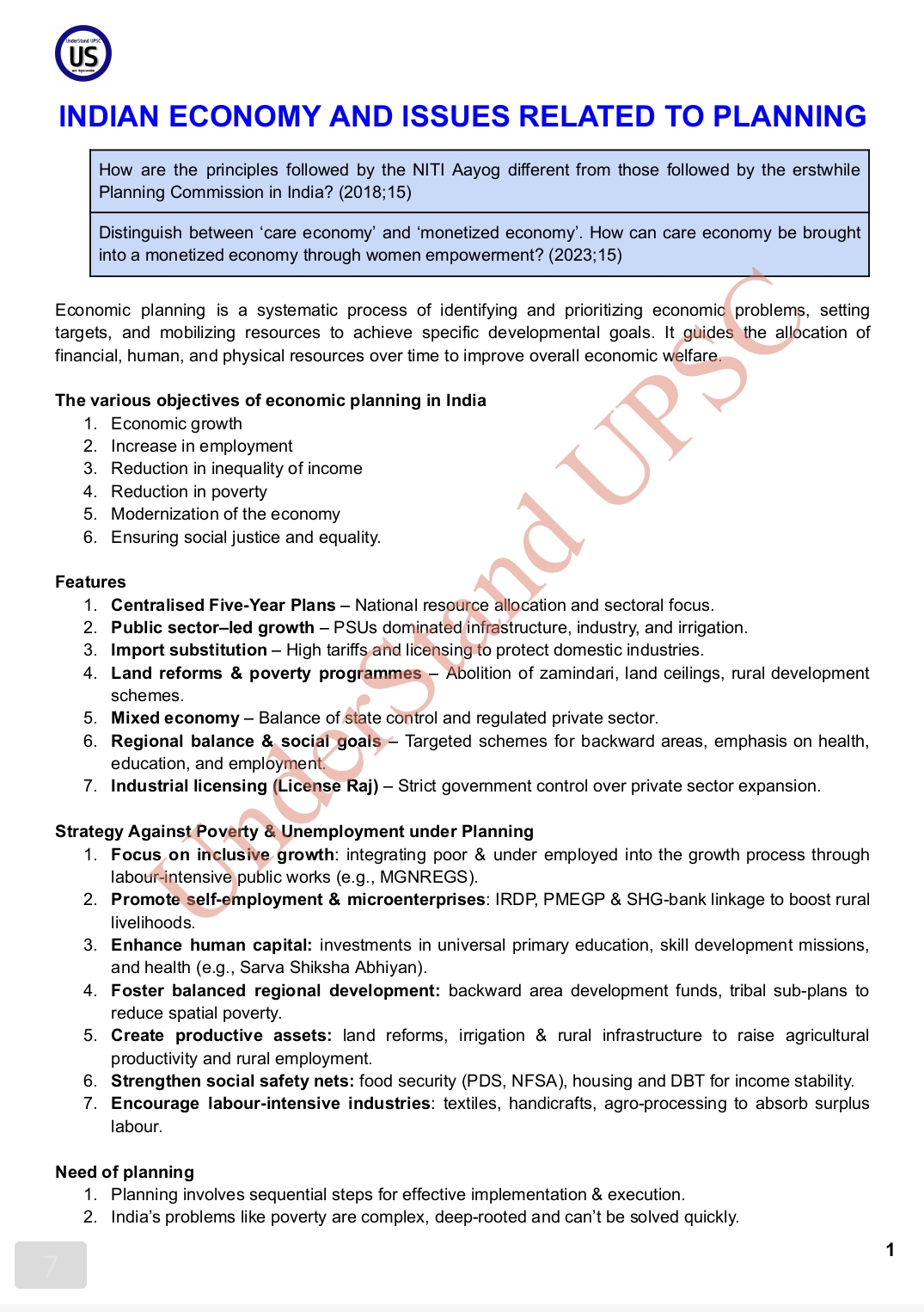 UnderStand UPSC Conquer Mains (Economy & Agriculture)