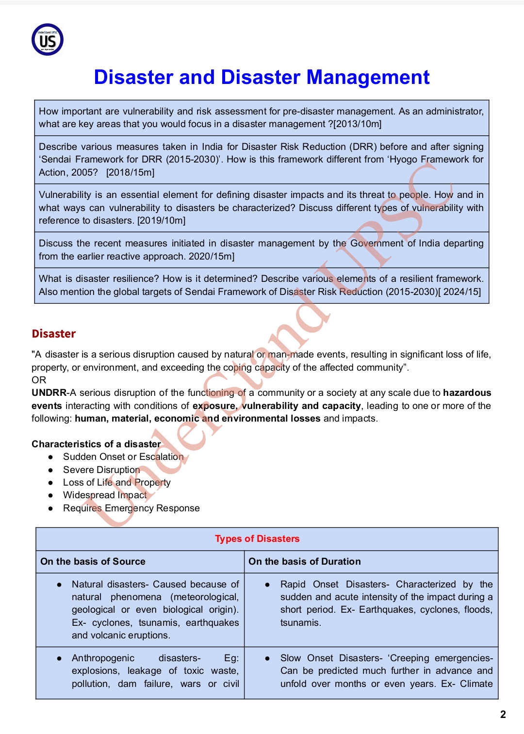 UnderStand UPSC Conquer Mains (Disaster Management)